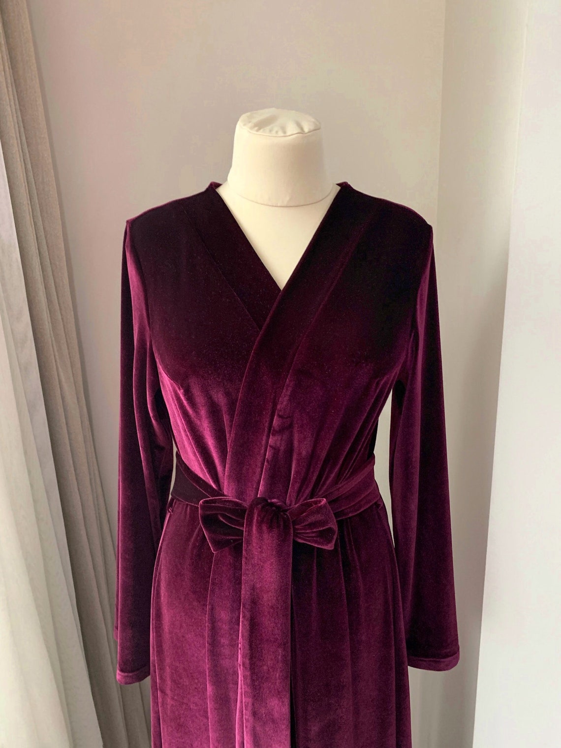 Velvet Long Robe Burgundy Robe Long Bridal Robe Velour Long | Etsy