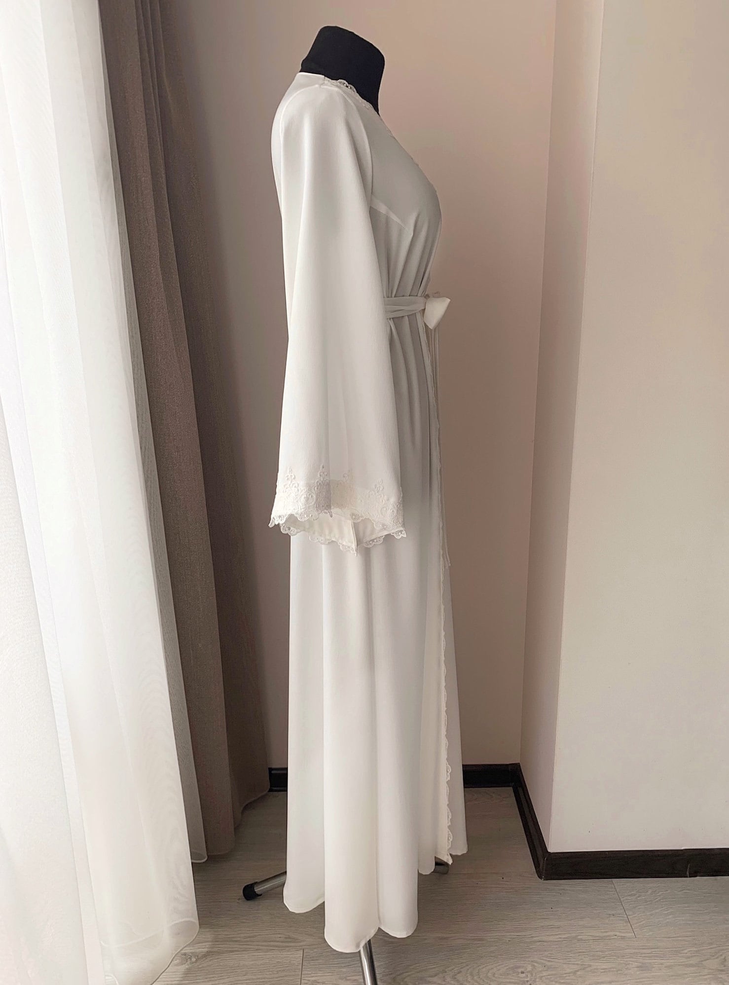 Long Bridal Robe With Lace, Ivory Robe, Morning Lingerie, Maternity ...