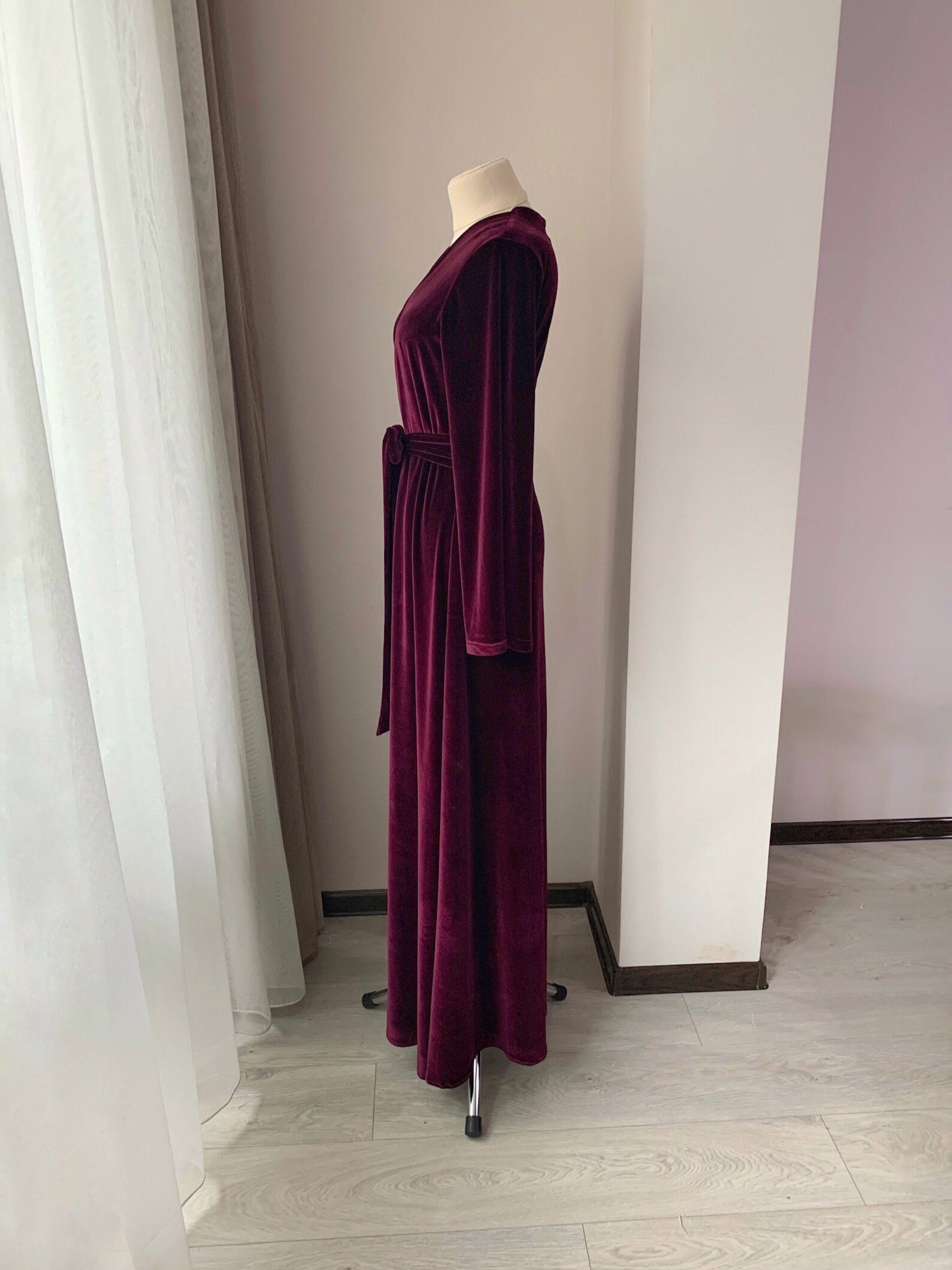 Velvet Long Robe Burgundy Robe Long Bridal Robe Velour Long | Etsy