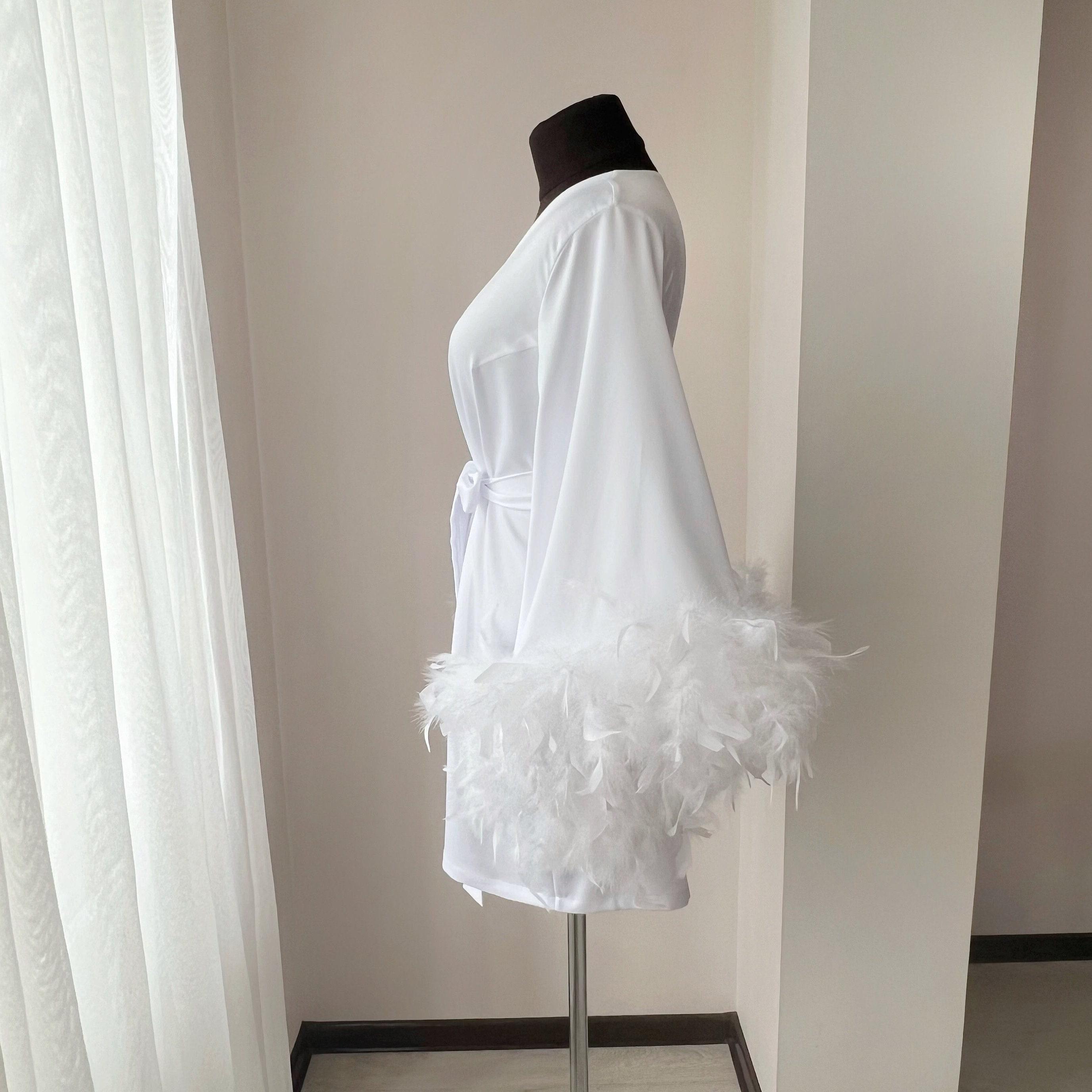 White Feather Robe, Bridal Robe With Feathers, Wedding Day, Bride Robe ...