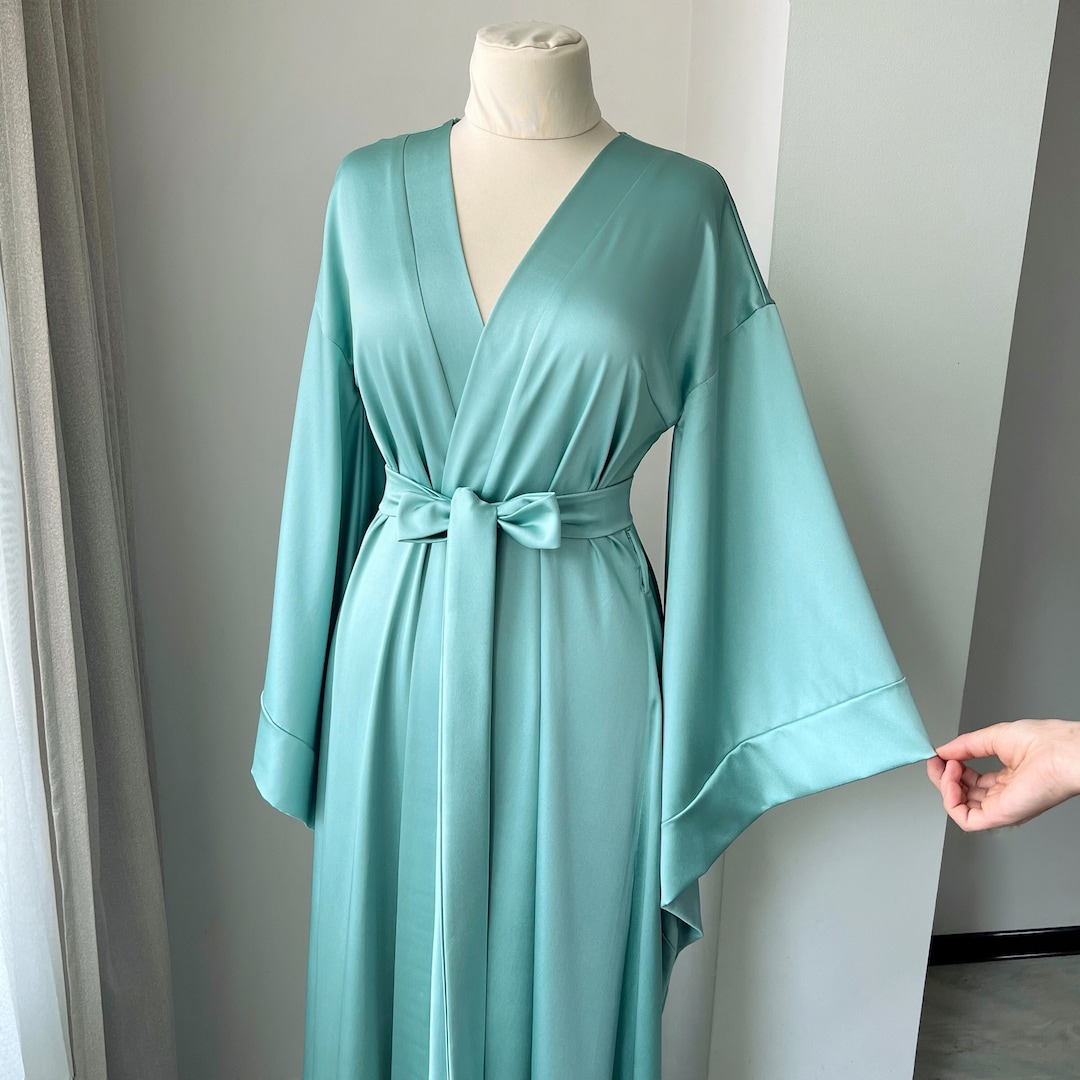 Bridal Kimono Robe, Long Robe, Floor Length Robe, Silk Dressing Gown ...