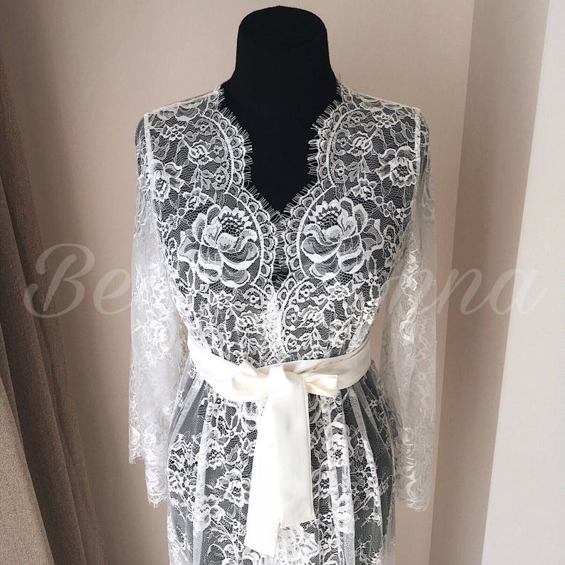 White Long Lace Robe Bridal Robe Lace Robe Wedding Robe - Etsy