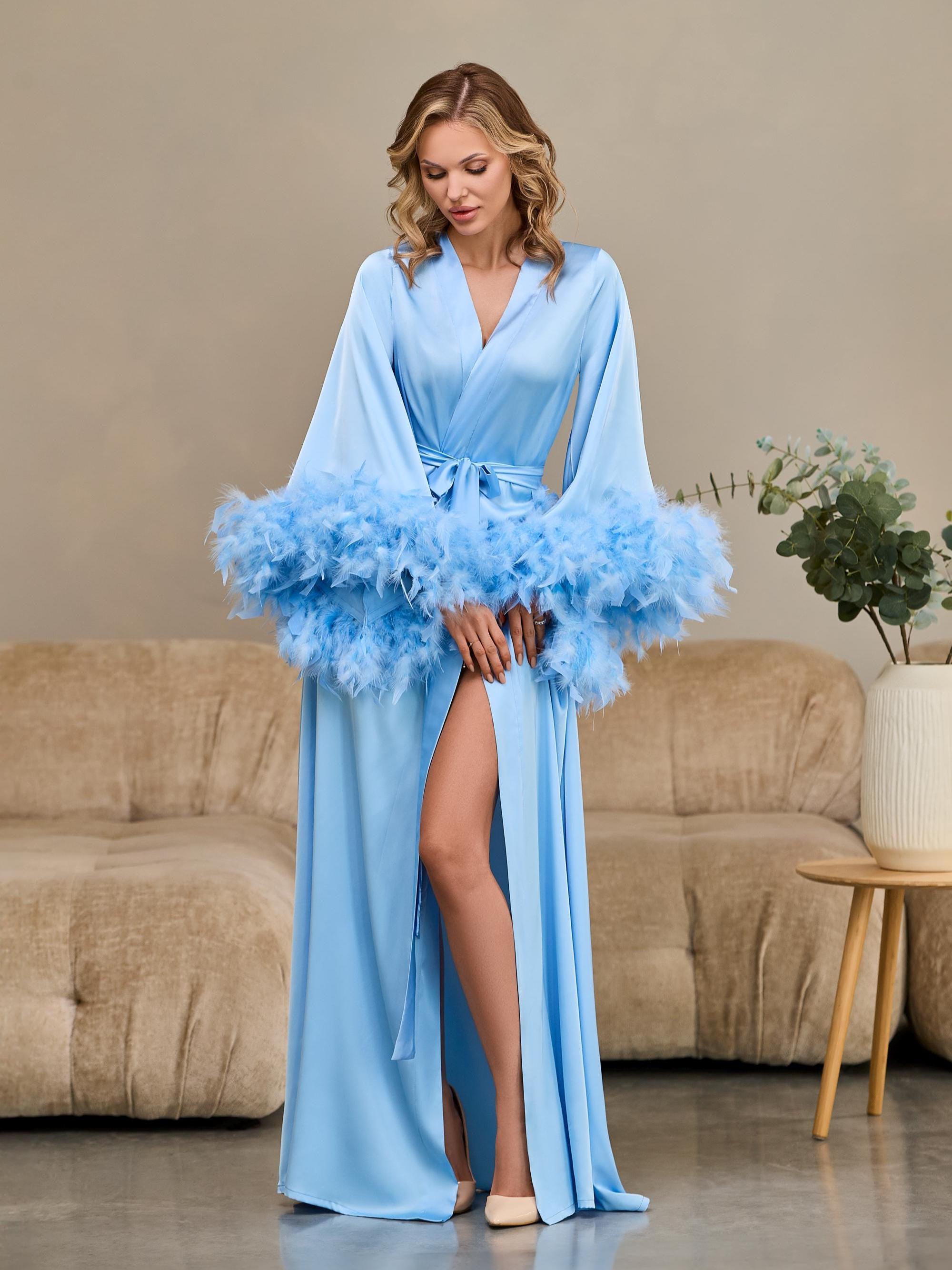 Pink Feather Robe, Bridal Robe Long, Wedding Day, Bridesmaid Robes ...