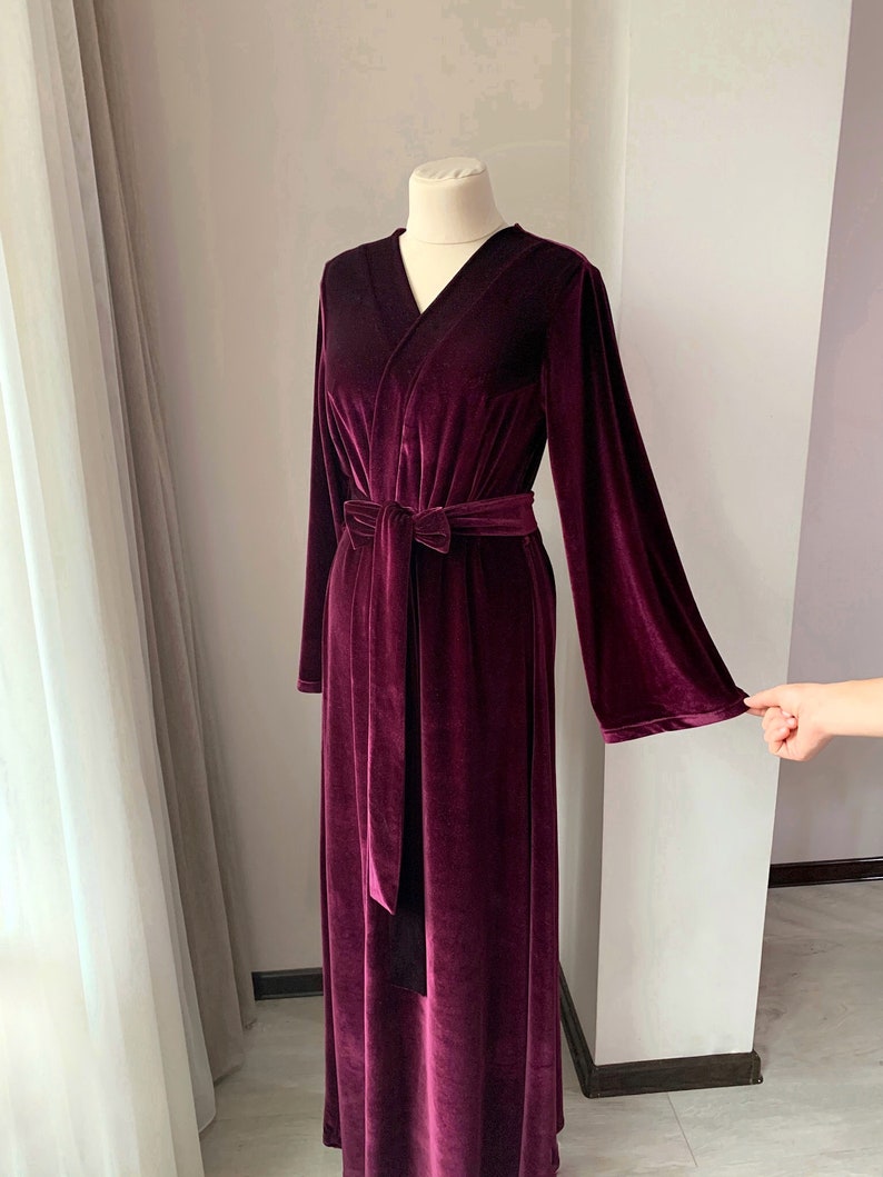 Velvet Long Robe Burgundy Robe Long Bridal Robe Velour Long | Etsy