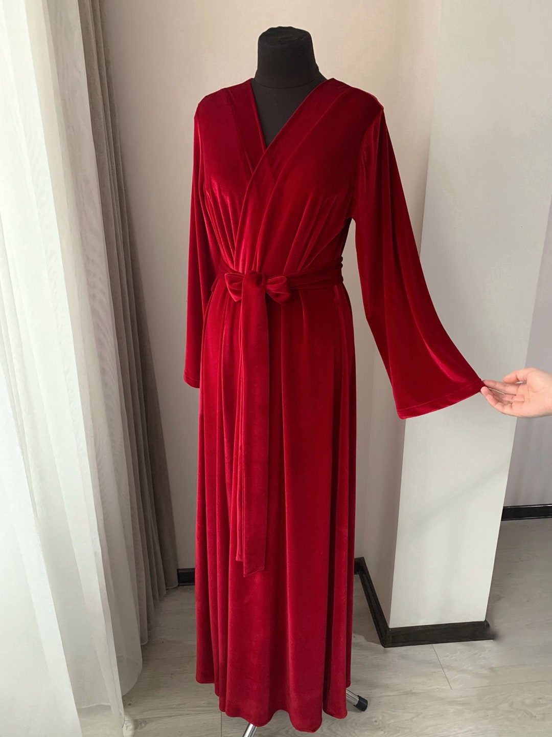 Velvet Robe Long, Red Robe Women, Floor Length Robe, Velour Long Robe ...