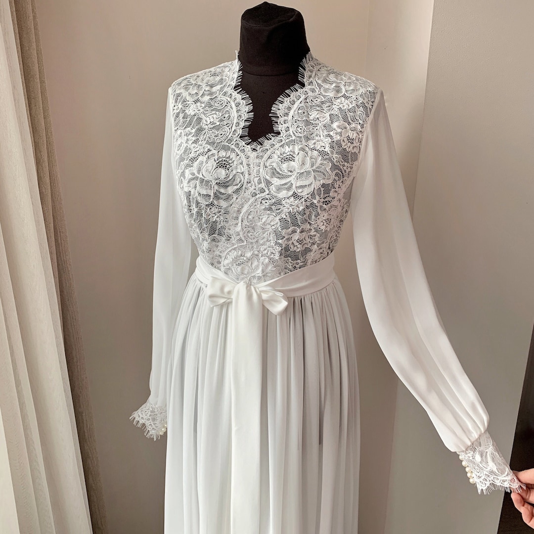 Boudoir Robe, Sheer Robe, Lace Maxi Robe, Bridal Robe Long, Ivory Robe ...