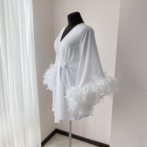 White Feather Robe, Bridal Robe With Feathers, Wedding Day, Bride Robe Feathers, Boudoir Robe ...
