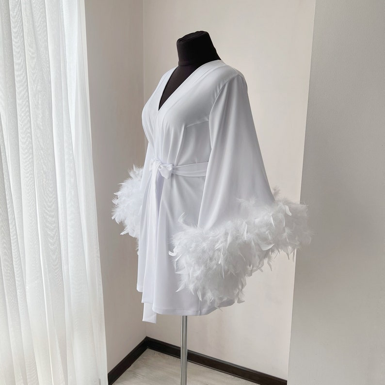 White Feather Robe, Bridal Robe With Feathers, Wedding Day, Bride Robe ...