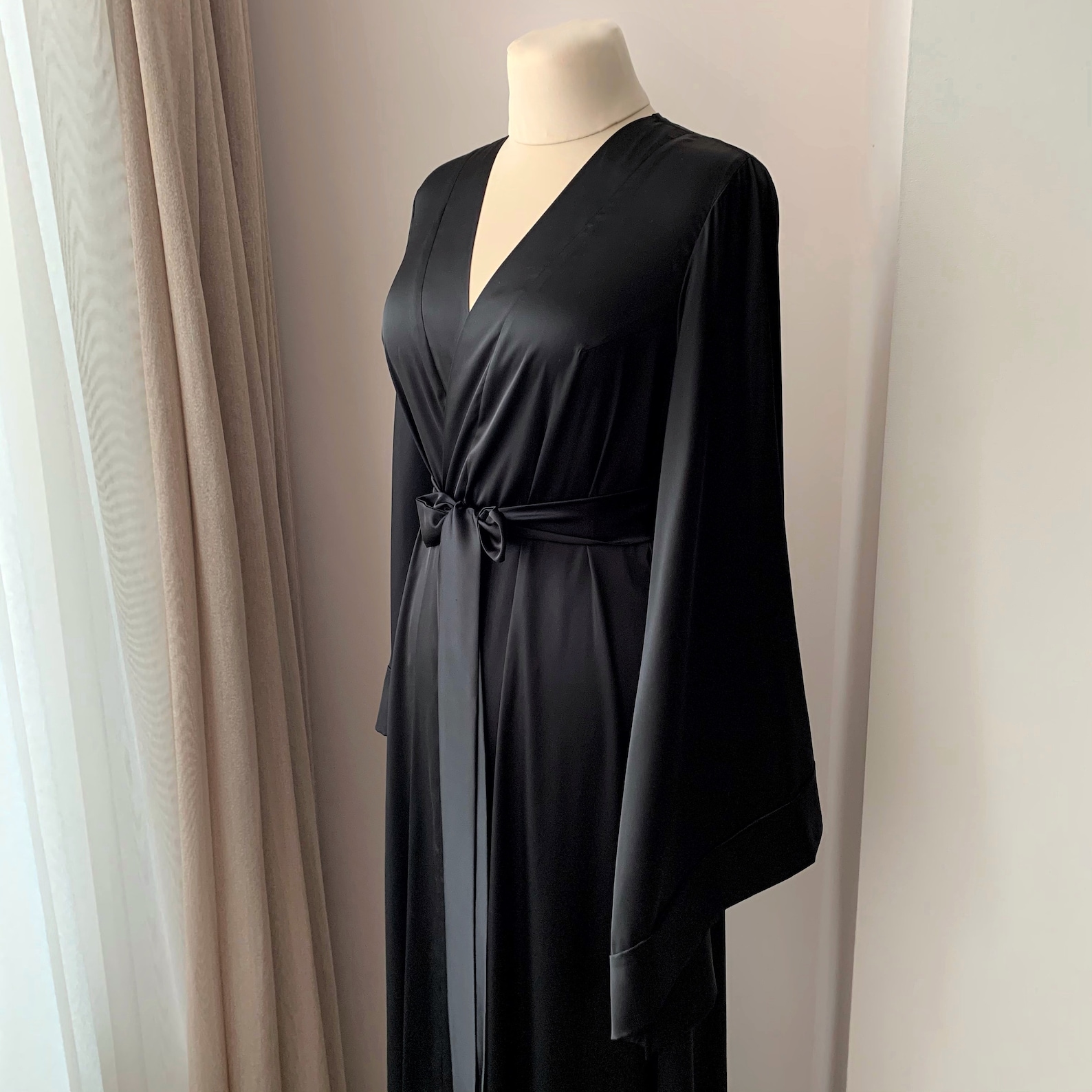 Black Bridal Robe, Long Kimono Robe, Floor Length Robe, Black Silk Robe ...