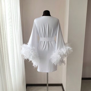 White Feather Robe, Bridal Robe With Feathers, Wedding Day, Bride Robe Feathers, Boudoir Robe ...