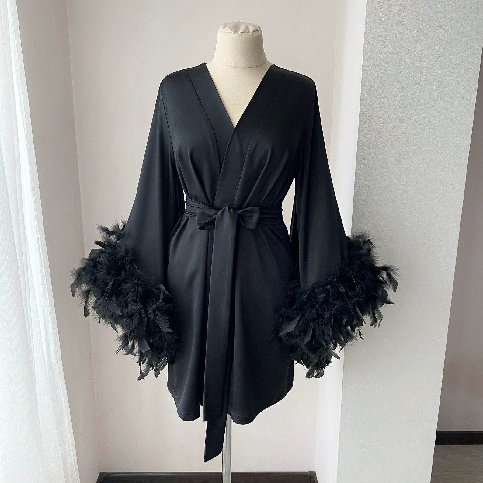 Black Feather Robe, Feather Bridal Robe, Feather Robe Bridesmaid ...