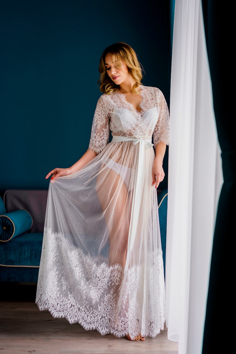 Boudoir Robe Sheer Robe Boudoir Dress Lace Long Robe Tulle Etsy
