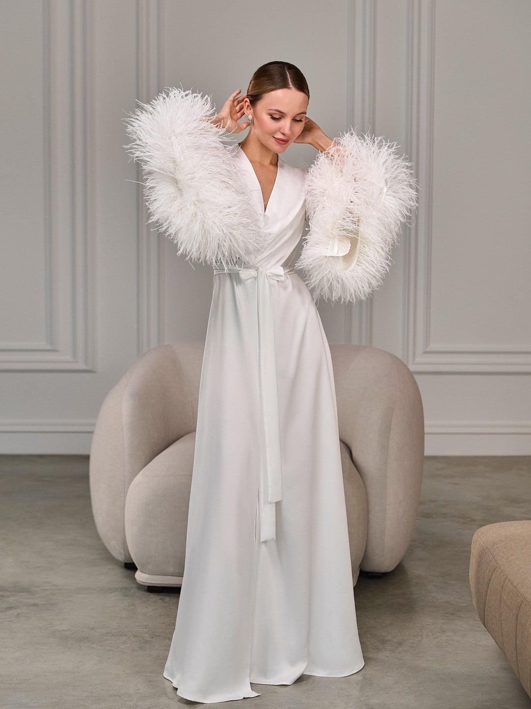 Luxury Feather Robe, Bridal Robe Long, Ostrich Feather Robe, Bride Robe ...