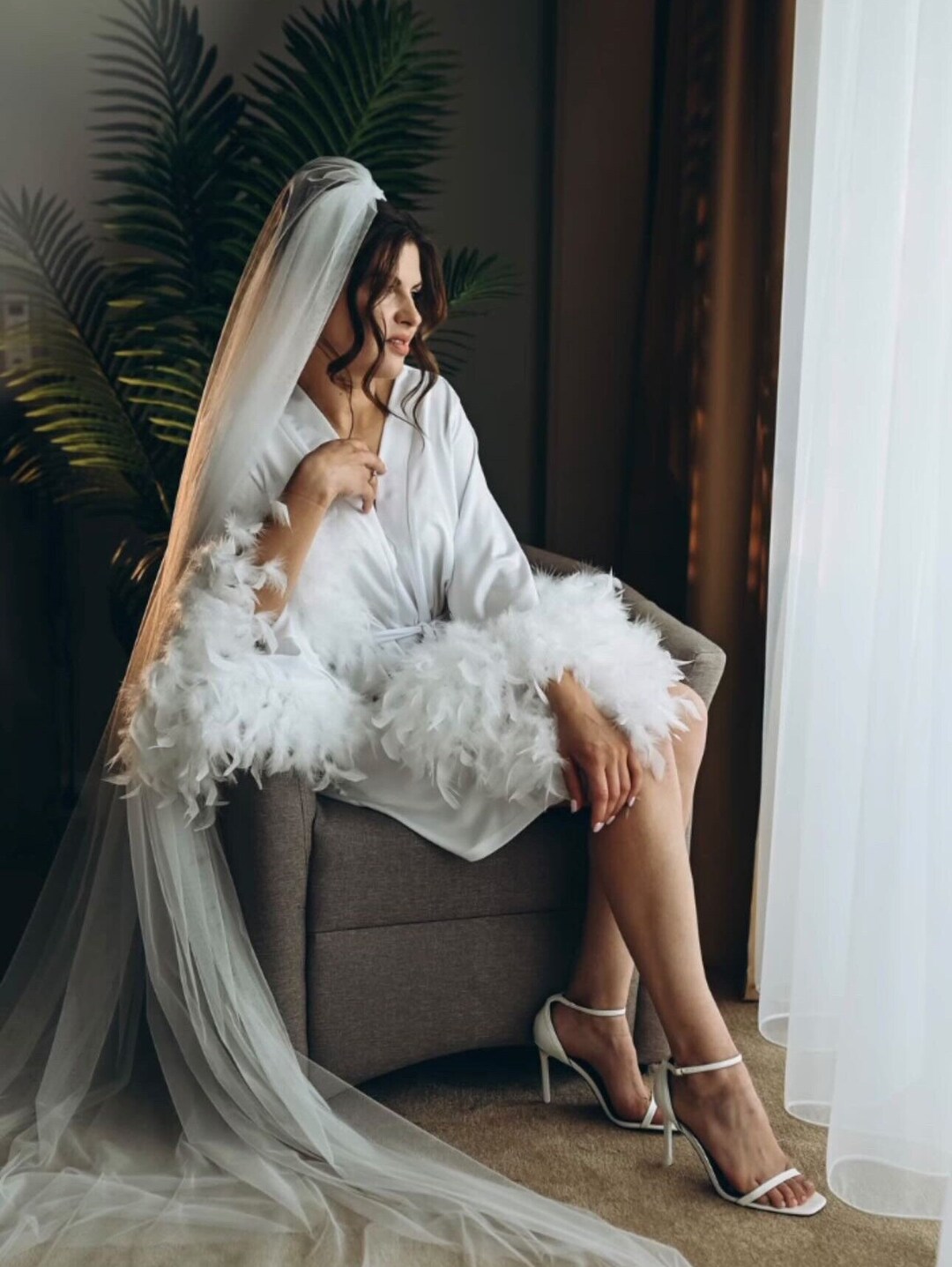 Feather Bridal Robe Short, White Feather Robe, Wedding Robe With ...