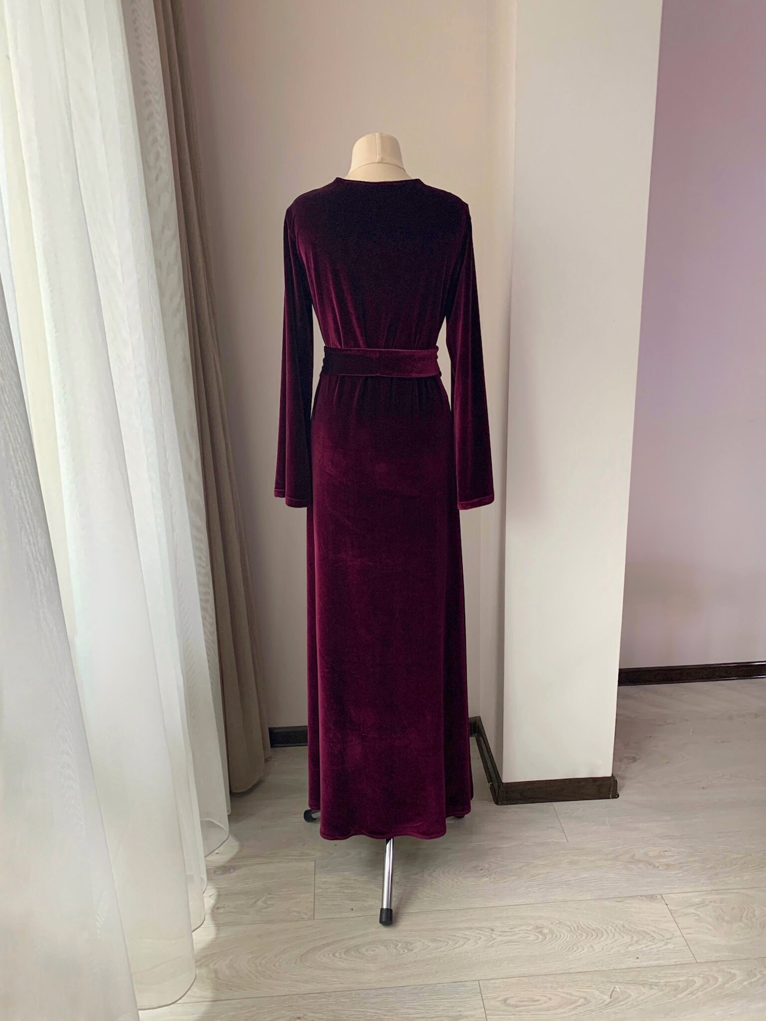 Velvet Long Robe Burgundy Robe Long Bridal Robe Velour Long | Etsy