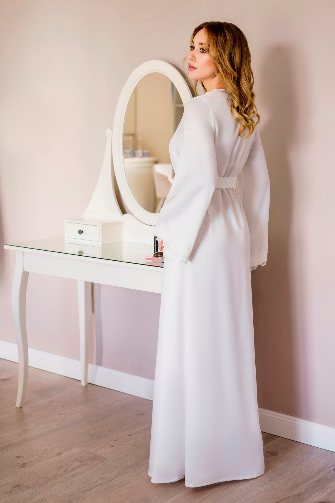 Long Bridal Robe With Lace Maxi Bridal Robe Wedding Kimono - Etsy