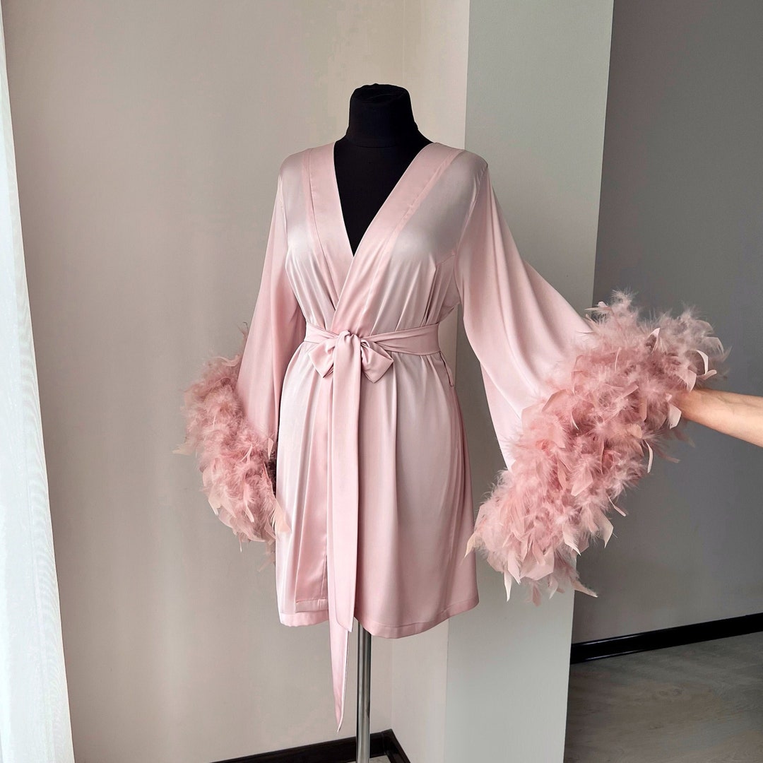 Pink Feather Robe, Bridal Robe, Wedding Robes With Feathers, Wedding ...