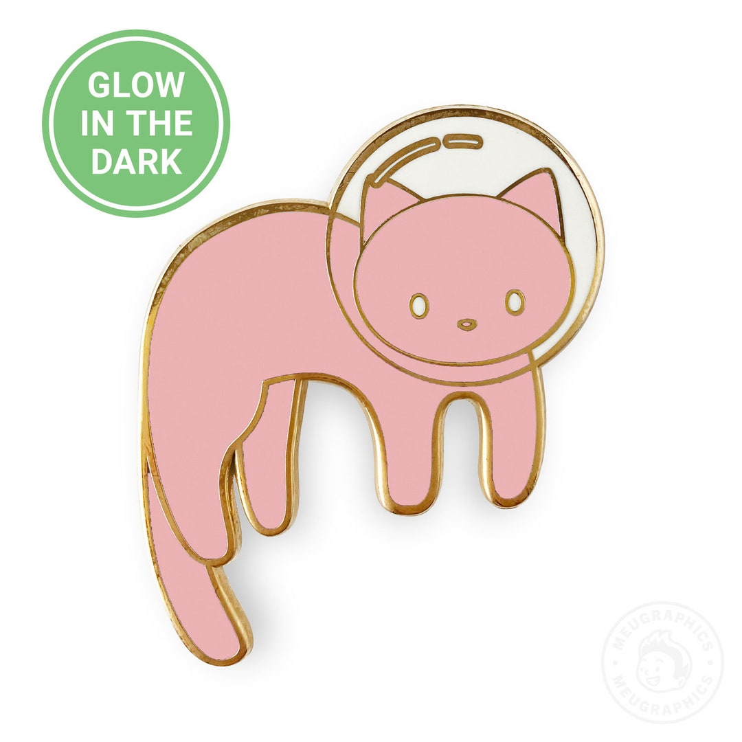 Pink Glow in the Dark Space Cat Hard Enamel Pin - Etsy