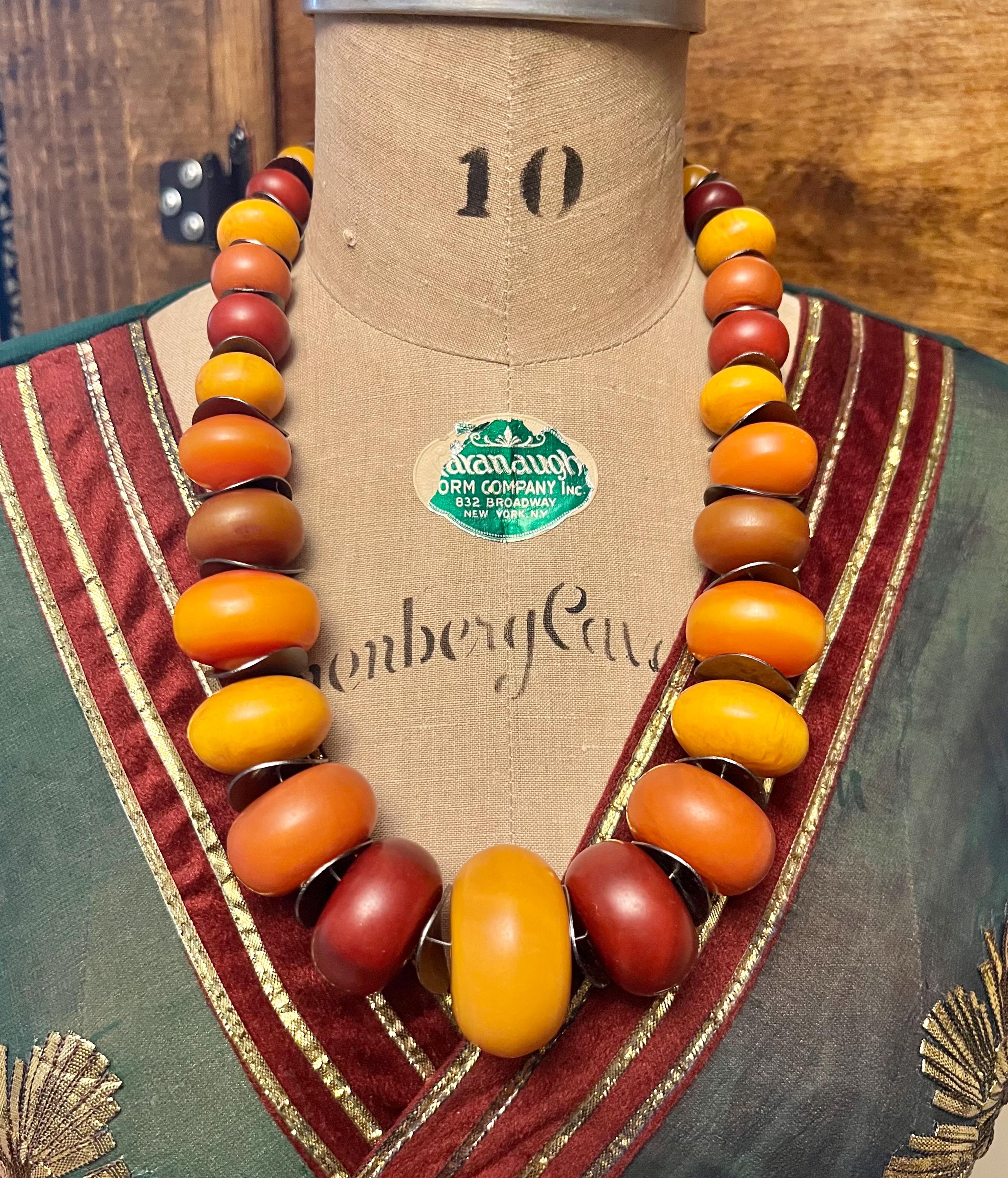 Vintage Berber Copal Resin Bead Necklace: Moroccan Sahara Nomad Jewelry ...