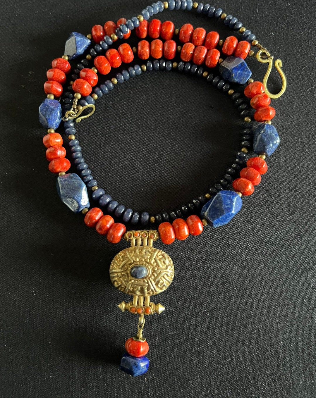 Tibetan Ghau Gau Gold Prayer Box Pendant With Genuine Blue Lapis Lazuli ...