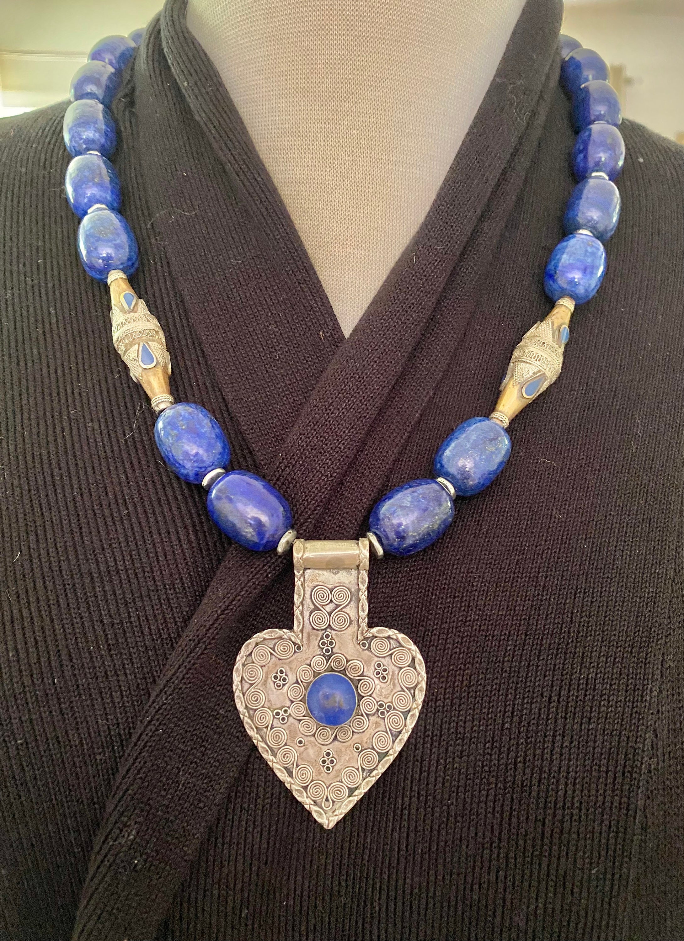 Turkmen Asyk Vintage Sterling Silver Pendant With Blue Lapis - Etsy Canada