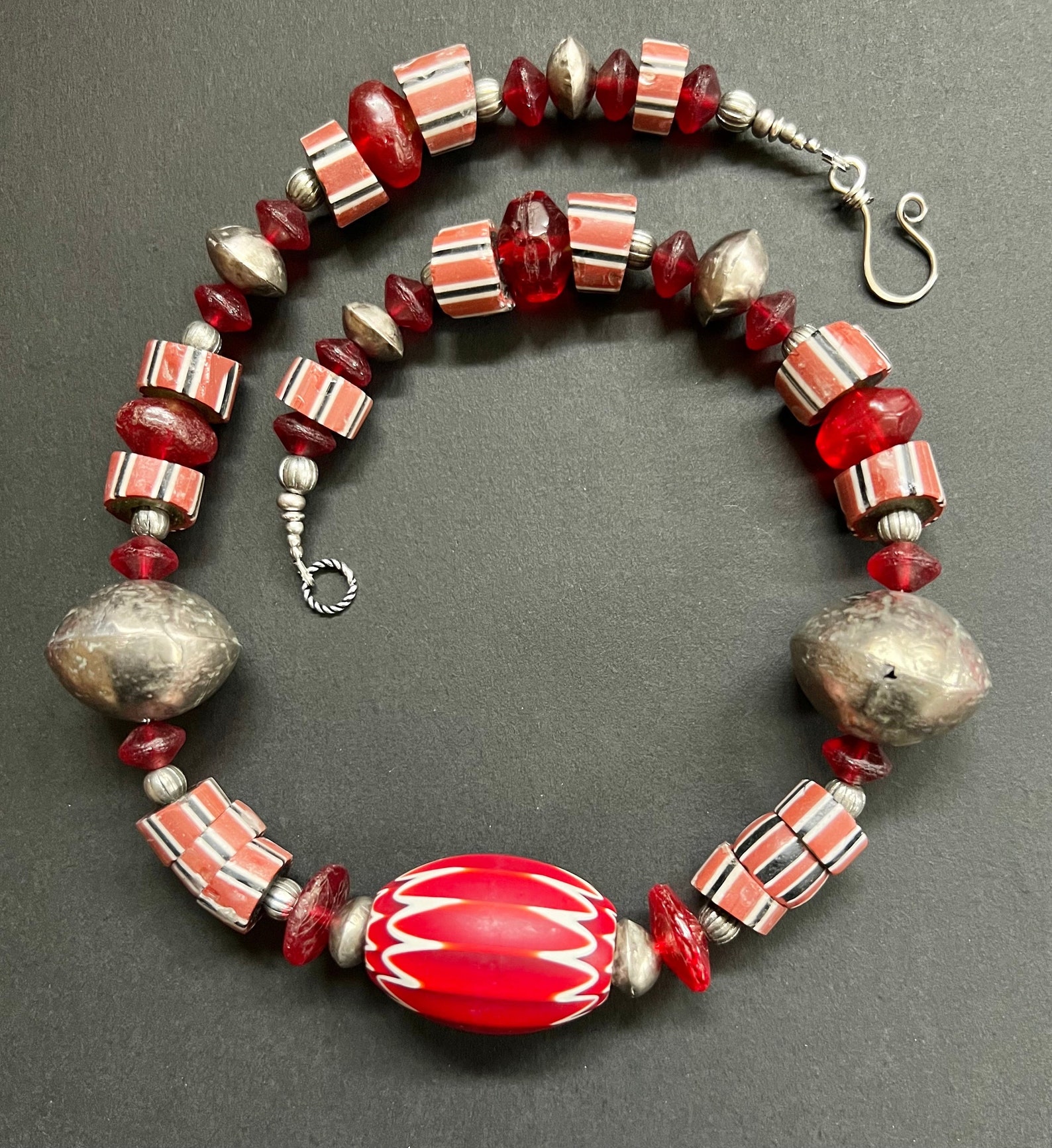 6 Layers Vintage Red Rare Chevron Rosetta Star Glass Bead Surrounded by ...