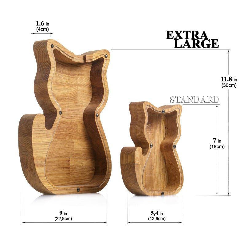 Personalized Oak Wood Cat Piggy Bank: Kitten Coin Bank, Kids Money Box ...