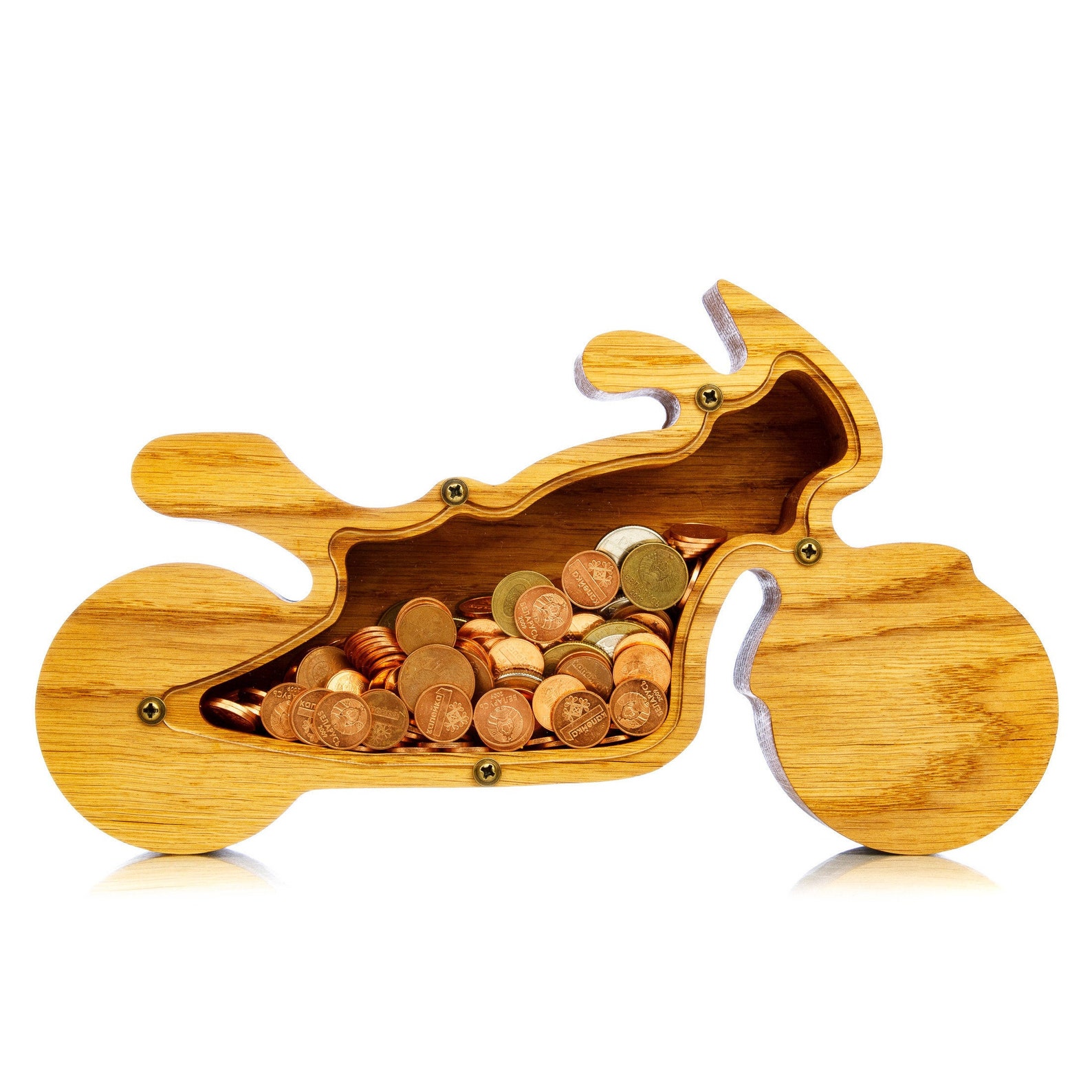 Wooden Motorcycle Piggy Bank: Personalized Oak Wood Montessori Toy ...