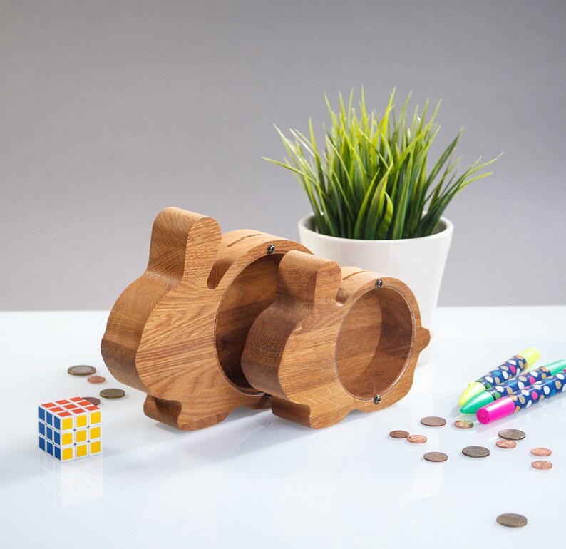 Bunny Piggy Bank Wood RABBIT Coin Bank Personalized Gifts - Etsy