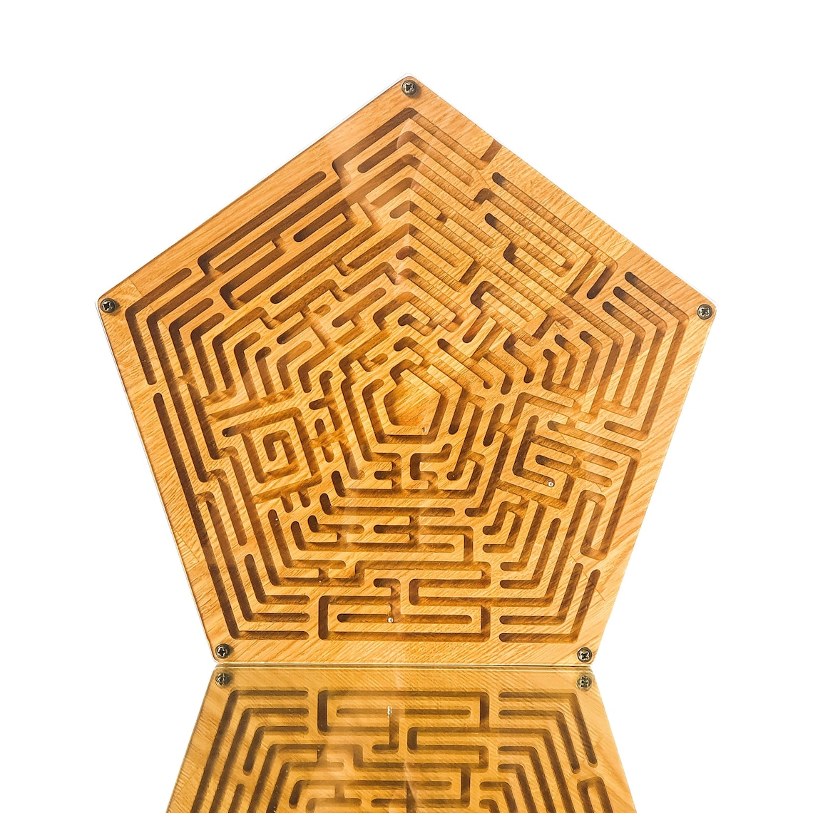 Pentagon Wooden Labyrinth Game: Oak Marble Maze Puzzle, Waiting Room ...