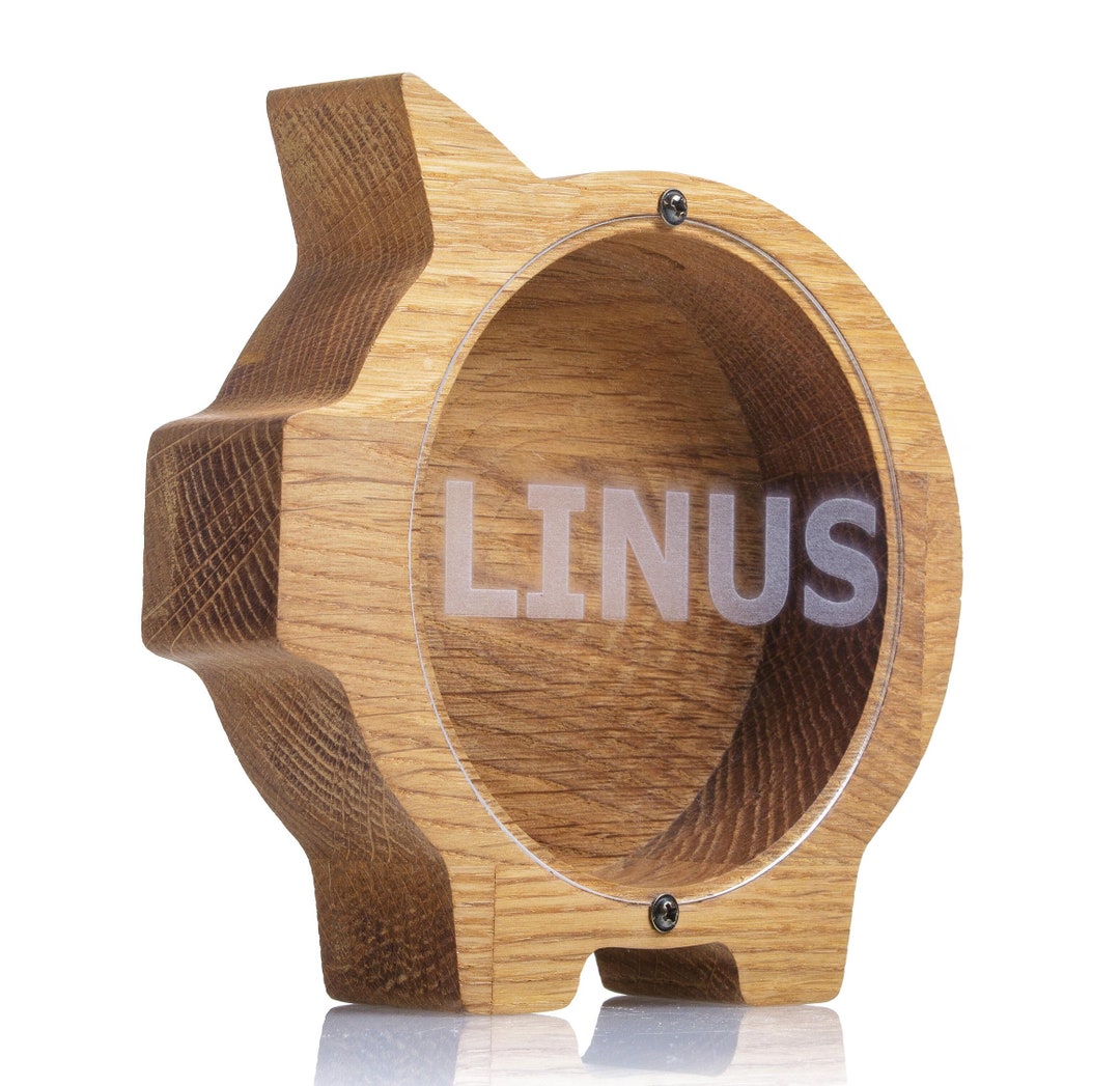 Personalized Wood Piggy Bank: Oak Animal Money Box, Kids Savings ...