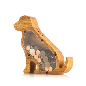 Personalized Oak Wood Dog Piggy Bank: Kids Room Decor, Pet Lover Gift ...