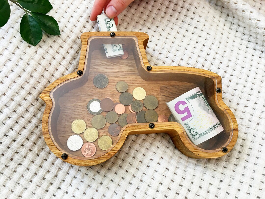 Wooden Piggy Bank TRACTOR Coin Bank for Boys Girls Custon Name Engraved ...