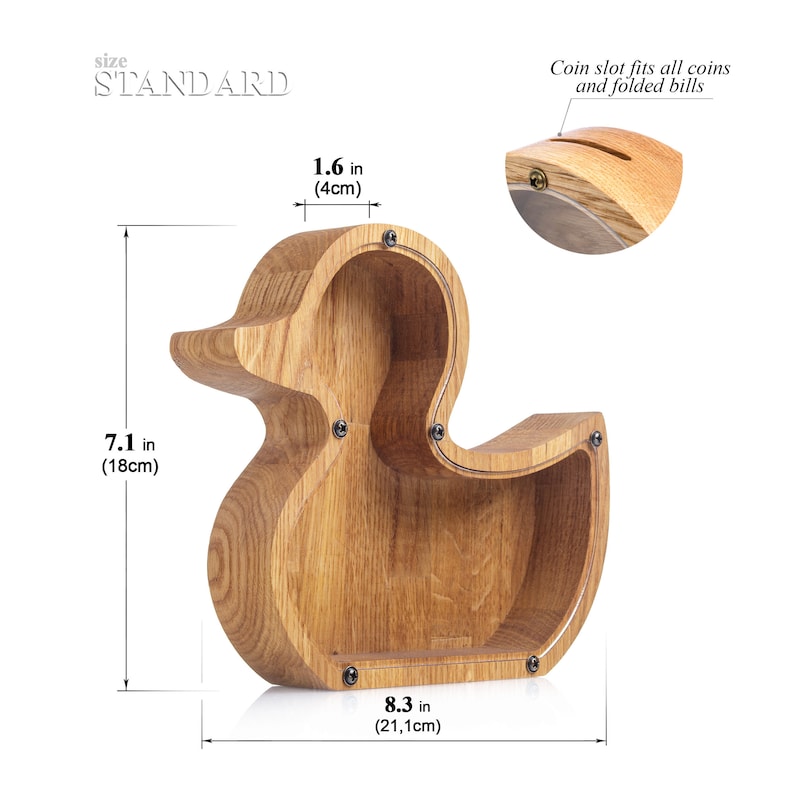 Personalized Duck Piggy Bank: Montessori Wooden Coin Bank, Kids Gift, 2 ...