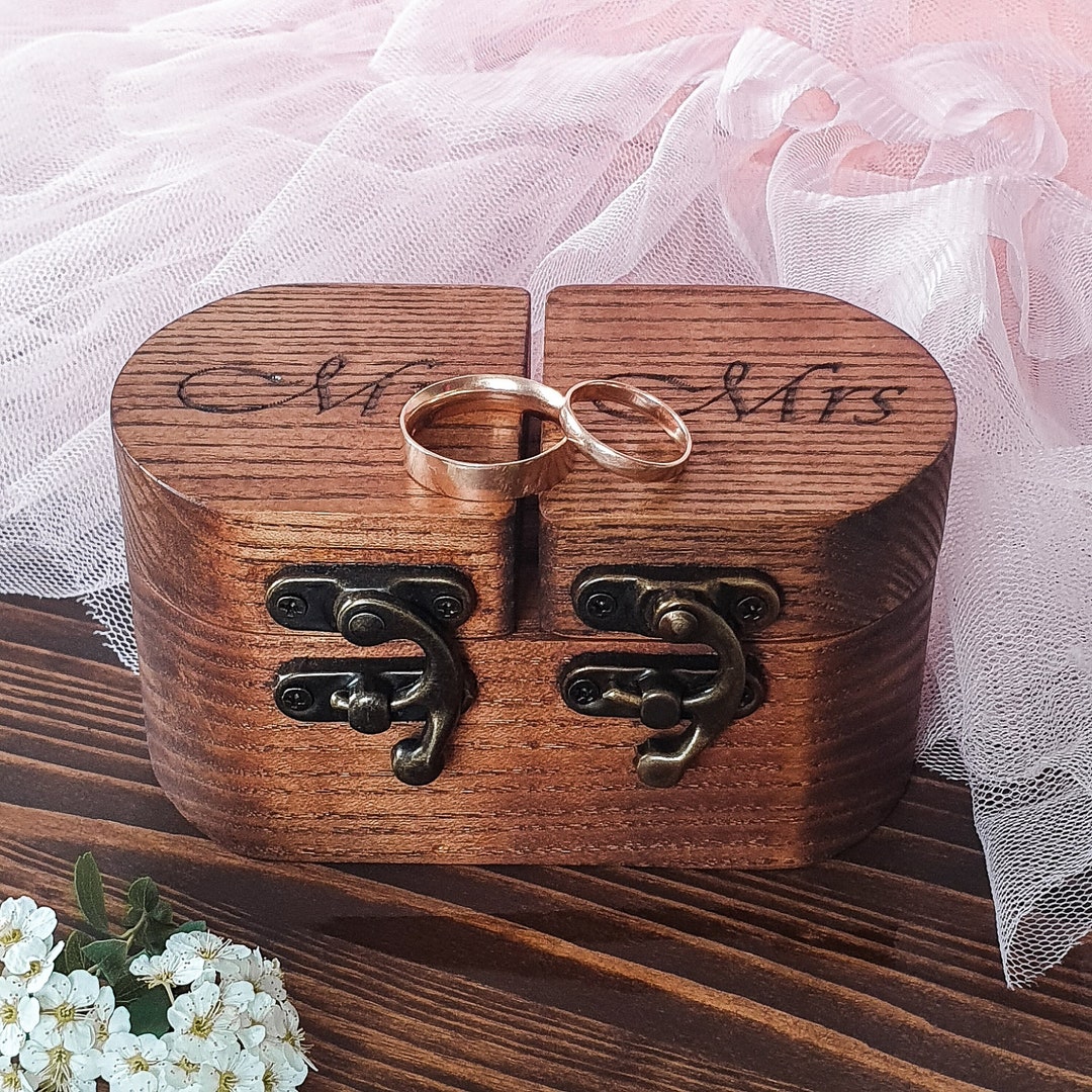 Personalized Rustic Wooden Double Ring Bearer Box: Engraved Wedding ...