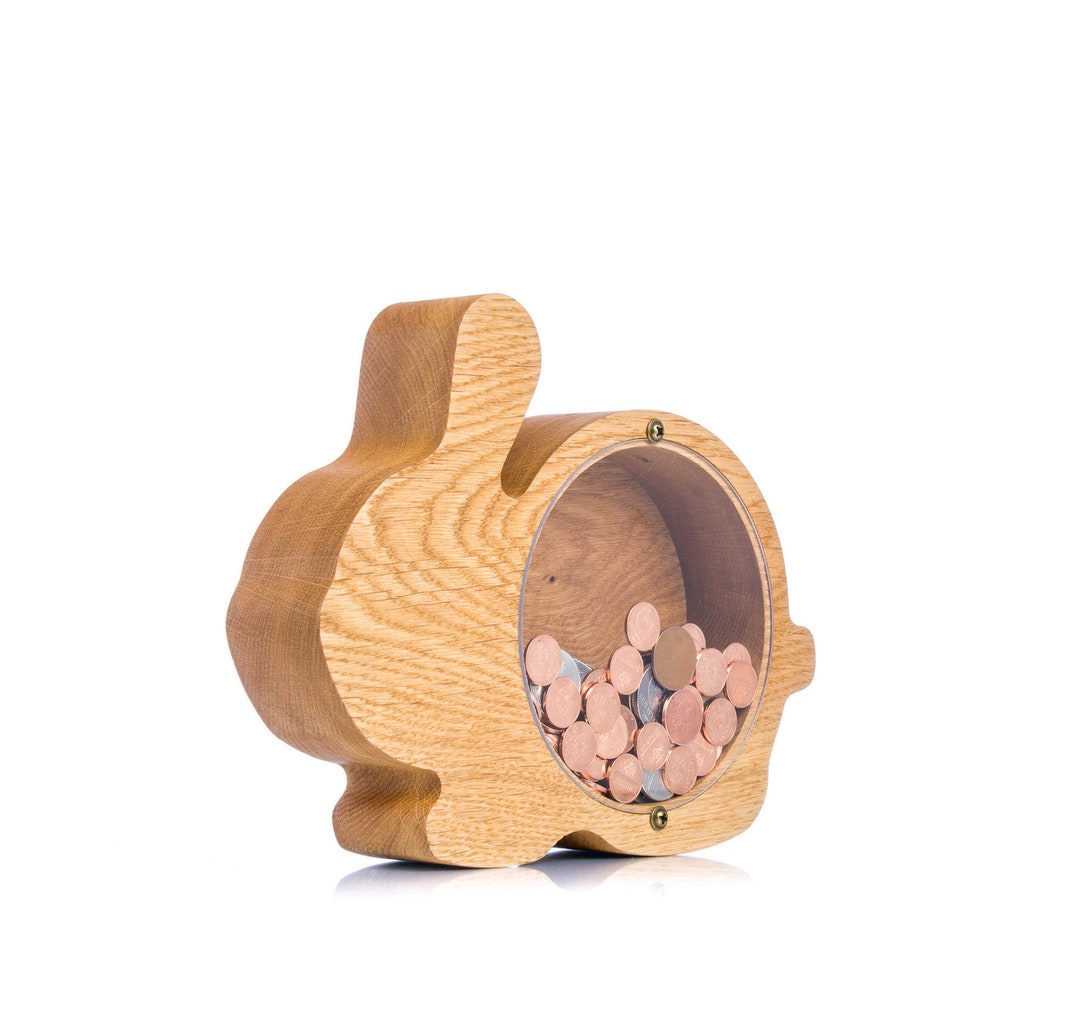 Bunny Piggy Bank Wood RABBIT Coin Bank Custom Personalized Wooden Money ...