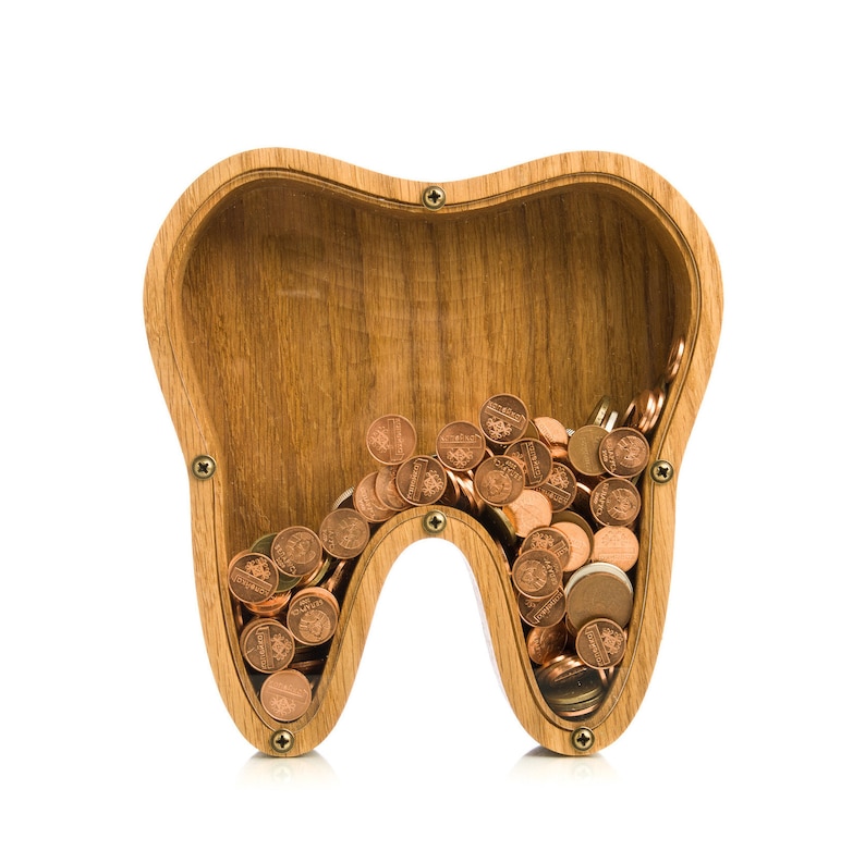 Wood Piggy Bank for Boys Girls Adult TOOTH Organic Glass Tip | Etsy