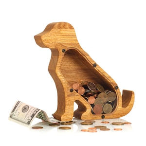 Personalized Oak Wood Dog Piggy Bank: Kids Room Decor, Pet Lover Gift ...