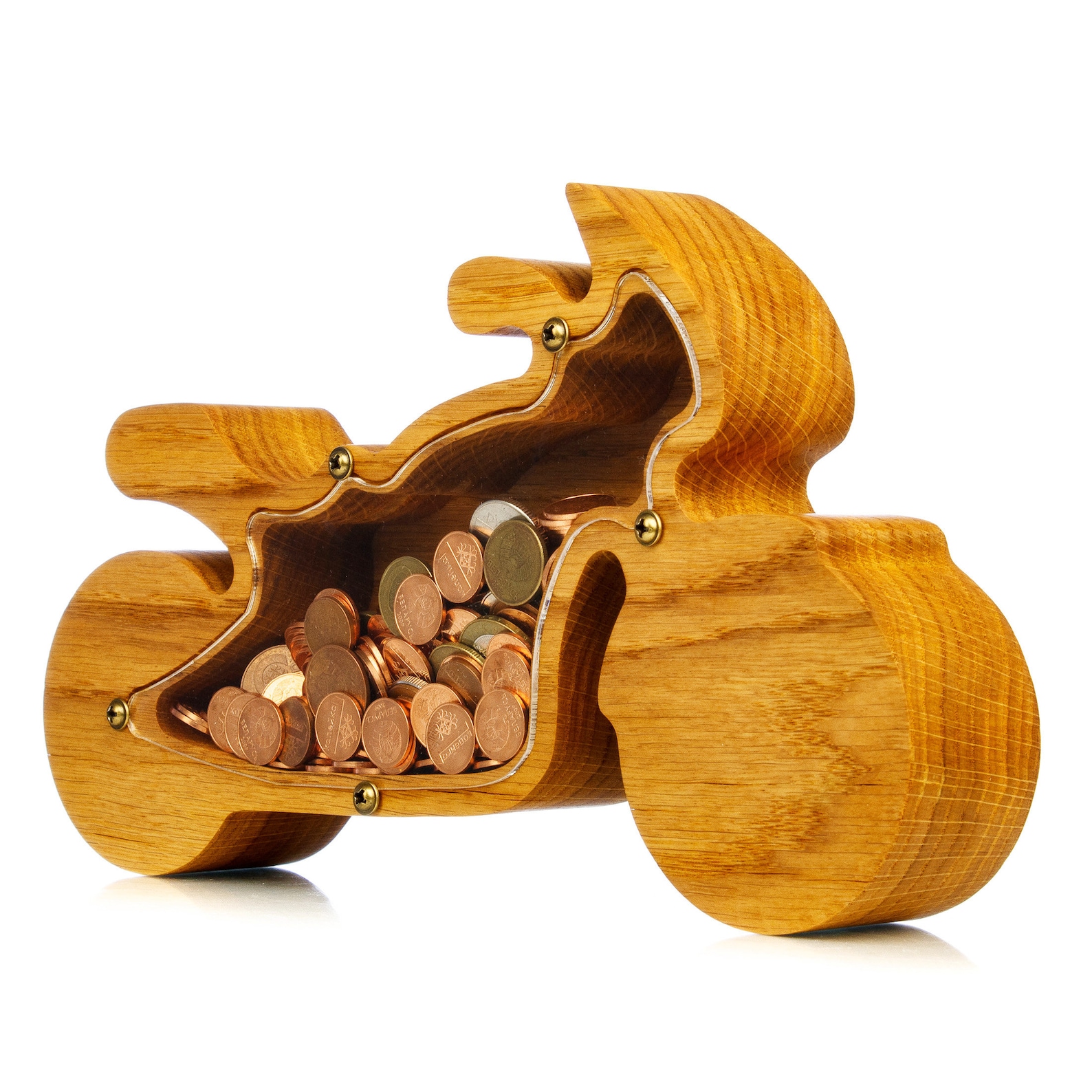 Wooden Motorcycle Piggy Bank: Personalized Oak Wood Montessori Toy ...