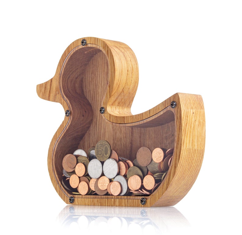 Personalized Duck Piggy Bank: Montessori Wooden Coin Bank, Kids Gift, 2 ...