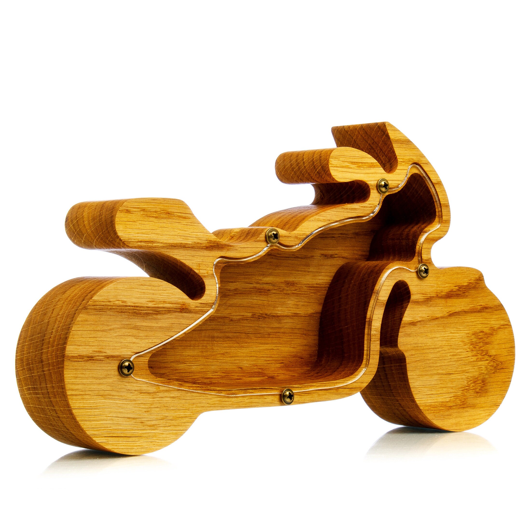 Wooden Motorcycle Piggy Bank: Personalized Oak Wood Montessori Toy ...