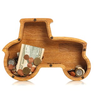 Wooden Piggy Bank TRACTOR Coin Bank for Boys Girls Custon Name Engraved ...