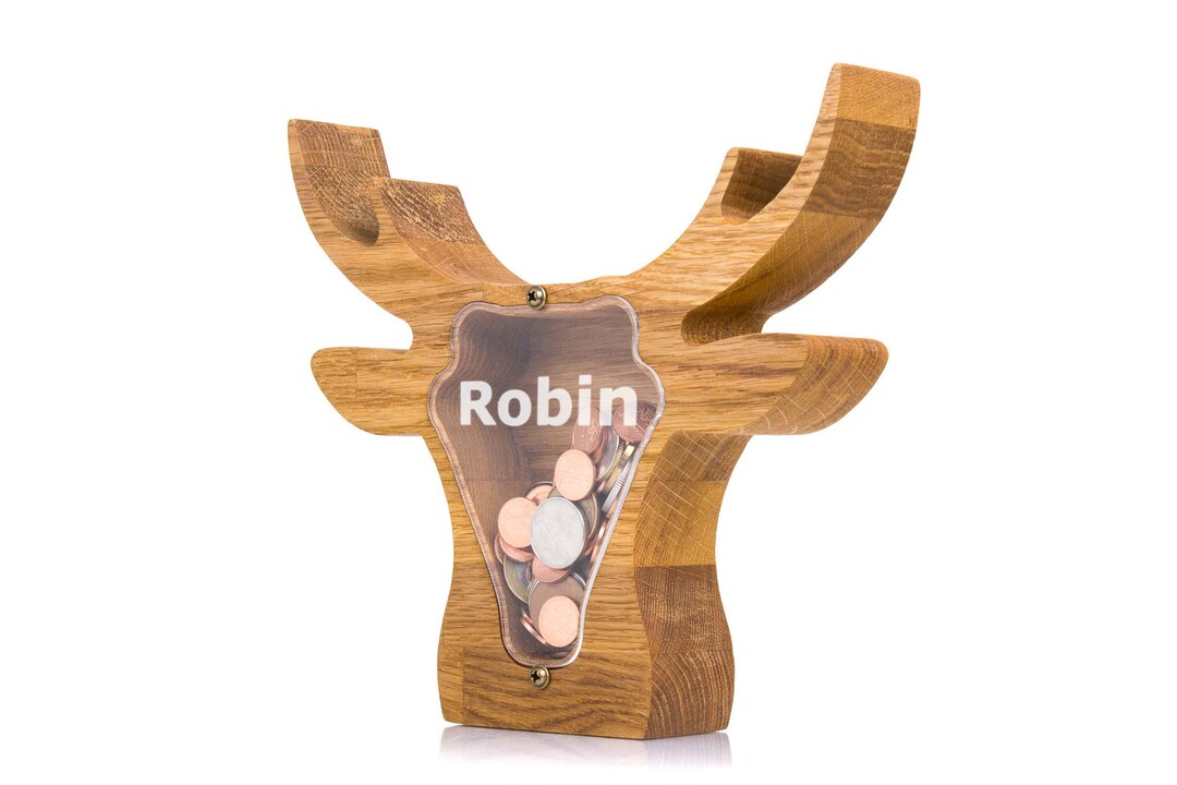 Oak Deer Piggy Bank: Personalized Woodland Decor, Kids Gift - Etsy