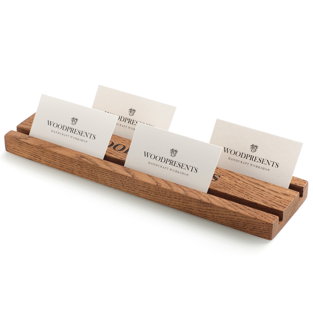 Multiple Business Card Holder Custom Engraved Desk Organizer Natural ...