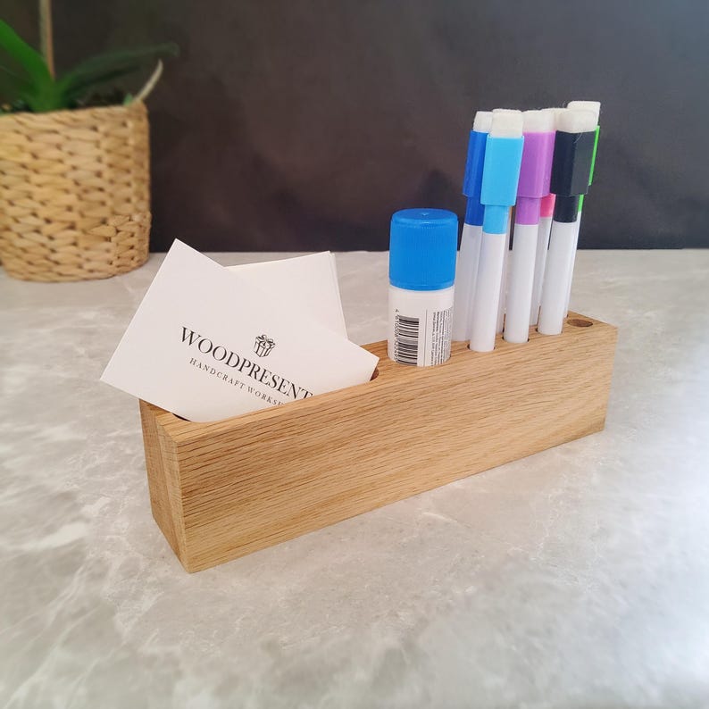 Oak Wood Desk Organizer: Eco-friendly Pen & Pencil Holder - Etsy