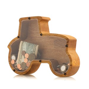 Wooden Piggy Bank TRACTOR Coin Bank for Boys Girls Custon Name Engraved ...