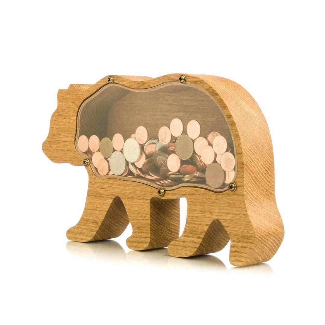 Wooden Bear Coin Bank – Custom Engraved Money Box, Personalized Animal ...