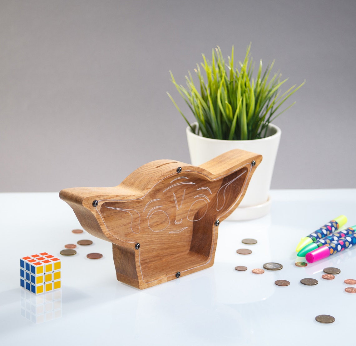 Wooden Piggy Bank ALIEN for Girl Boy Child Unique Wars Coin - Etsy