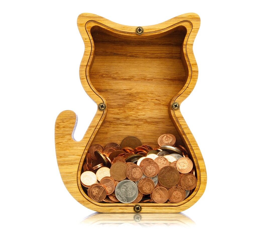 Wood Piggy Bank CAT Personalized Kitten Wooden Toy for Boy Girl Kids ...