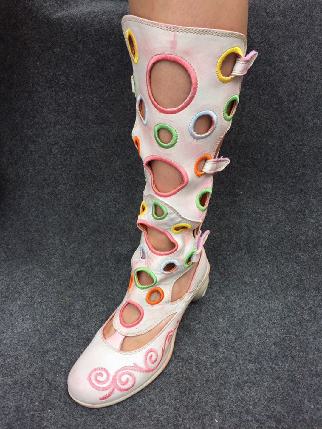 Eject 36 Extravagant Heeled Boots Festival Hippie Summer Pink Hole ...